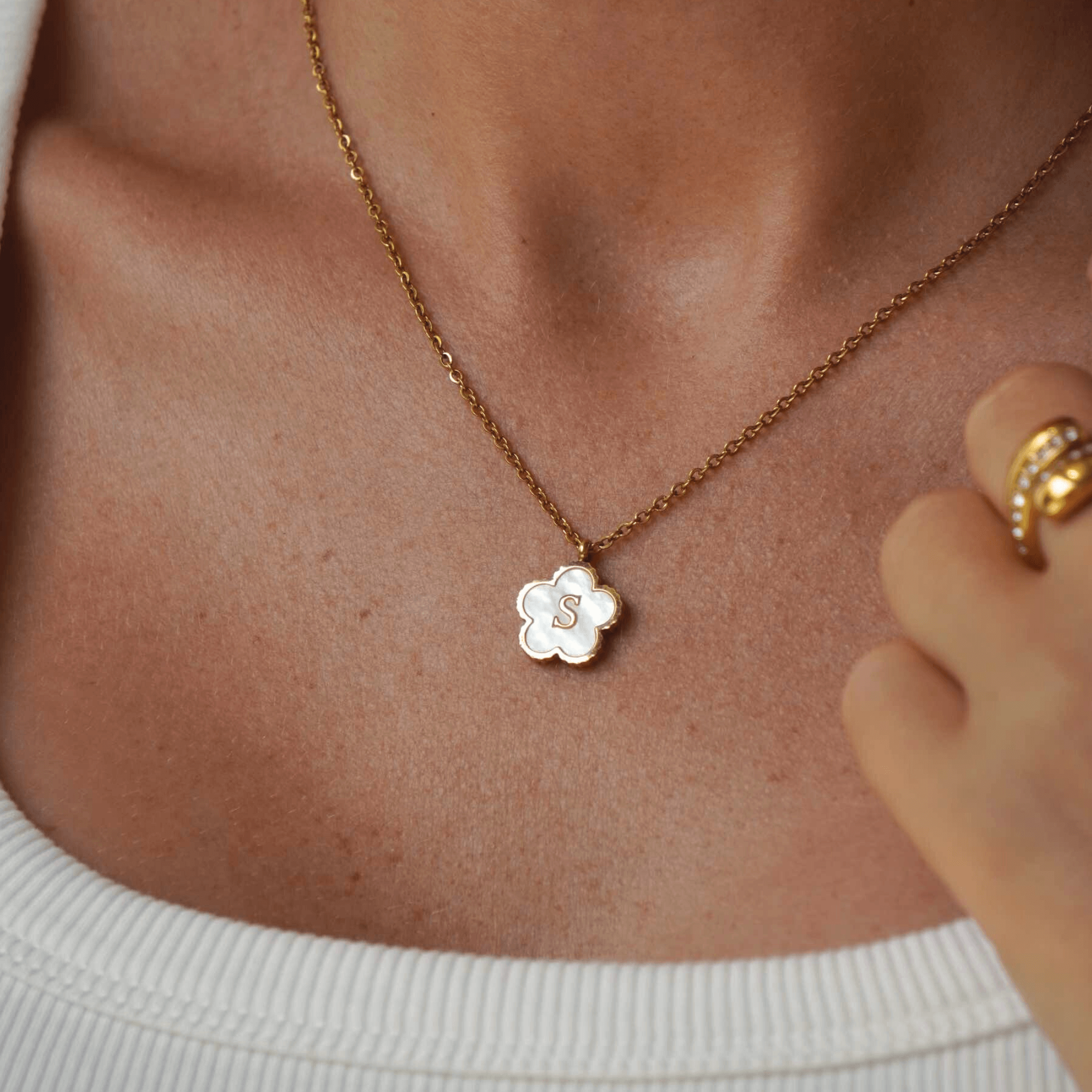Personalised Five Leaf Clover Initial Necklace Gold | High Quality Waterproof Personalised ...
