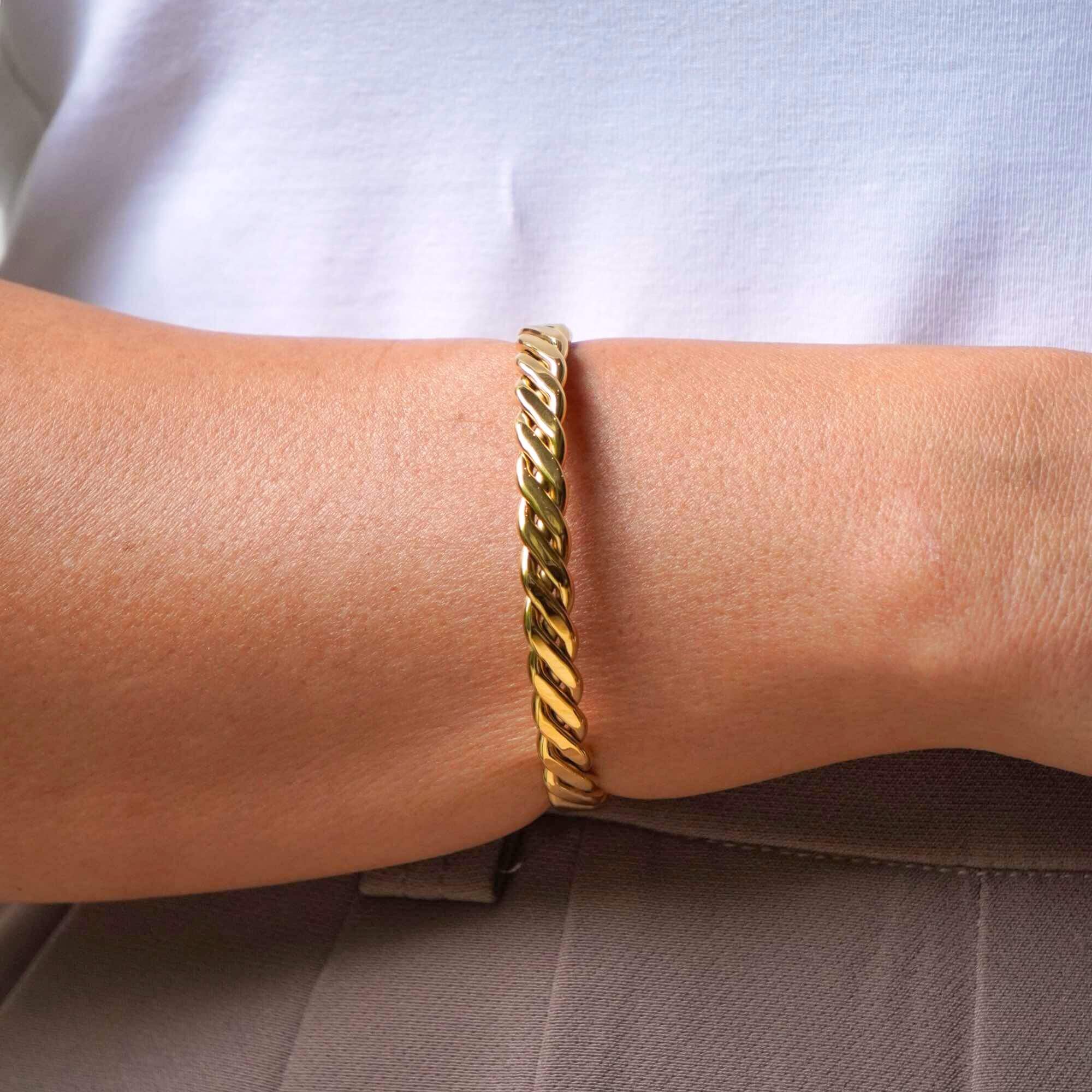 Coco Cuban Chain Solid Bangle 18K Gold Silver | High Quality Waterproof Luxury Personalised ...