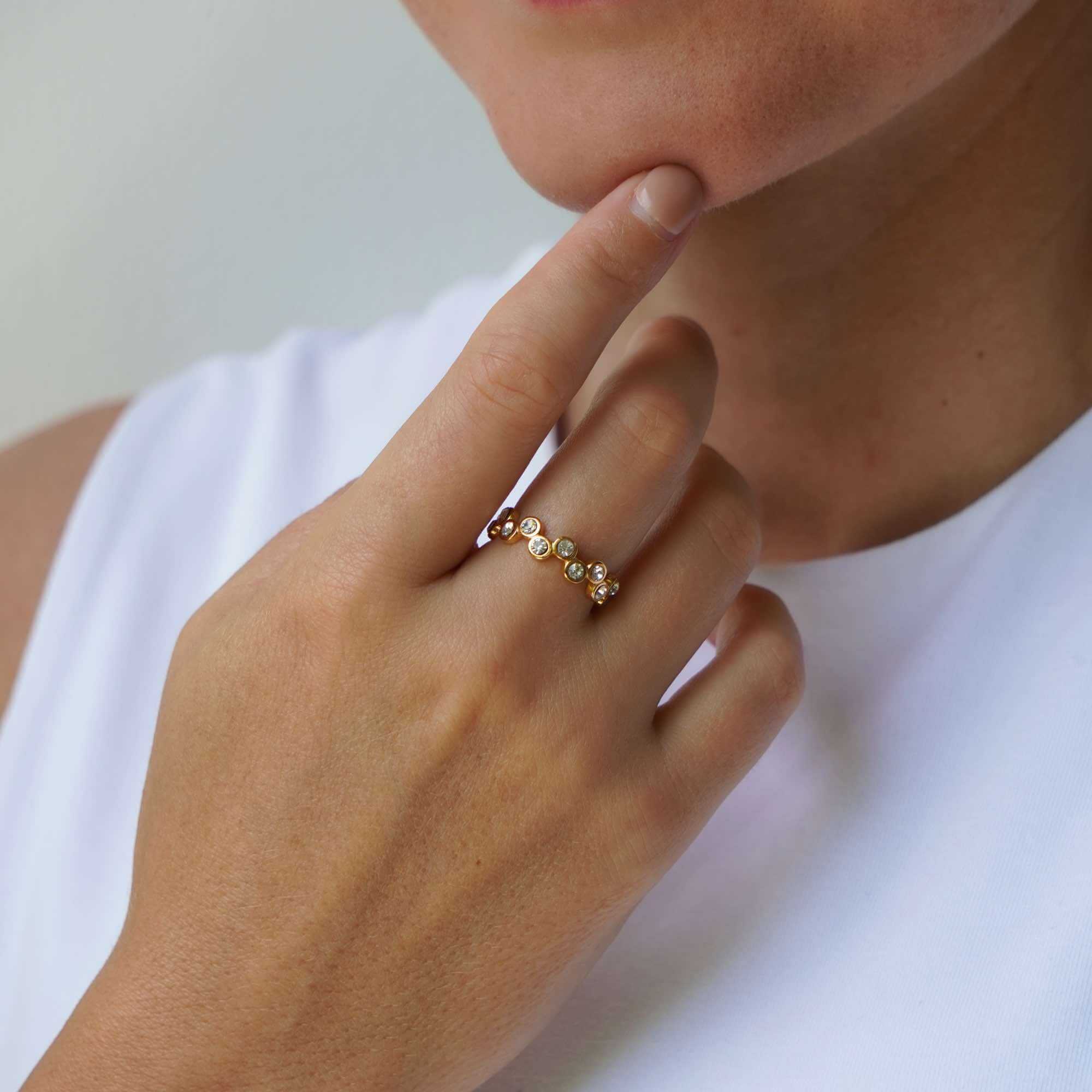 Danna Gemstone Adjustable Ring Gold Cubic Zirconia Rainbow | High Quality Luxury Waterproof ...