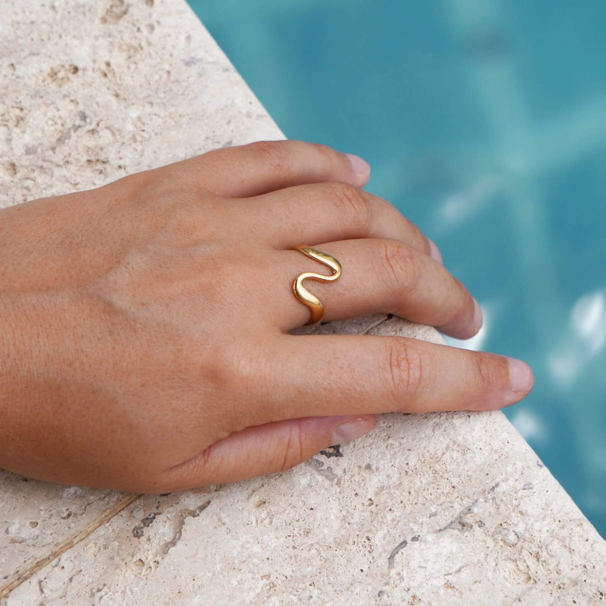 Naia Wave Adjustable Ring Gold Silver | High Quality Luxury Waterproof Personalised Jewellery ...